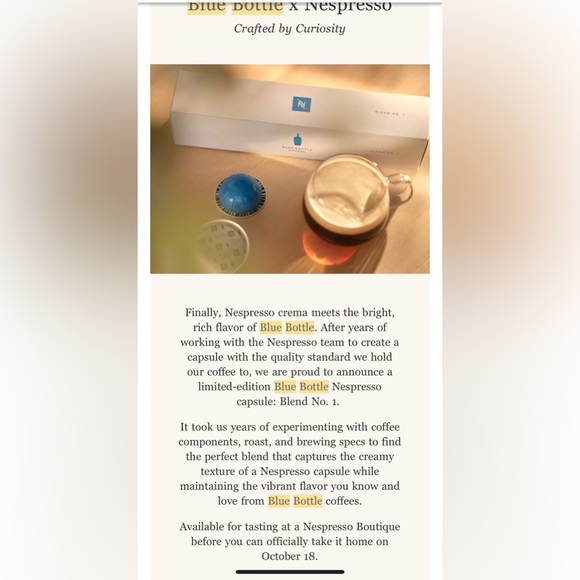 Nespresso | Kitchen | Nespresso X Blue Bottle Introducing Blend No ...